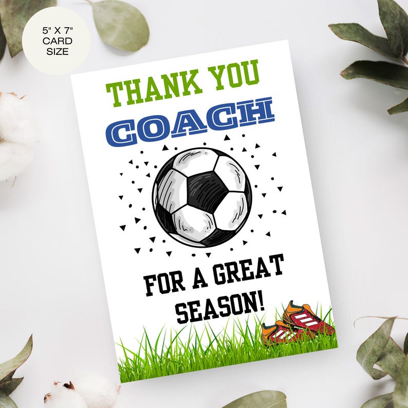 Printable Soccer Coach Thank You Card: End of Season Gift (PDF Download ...