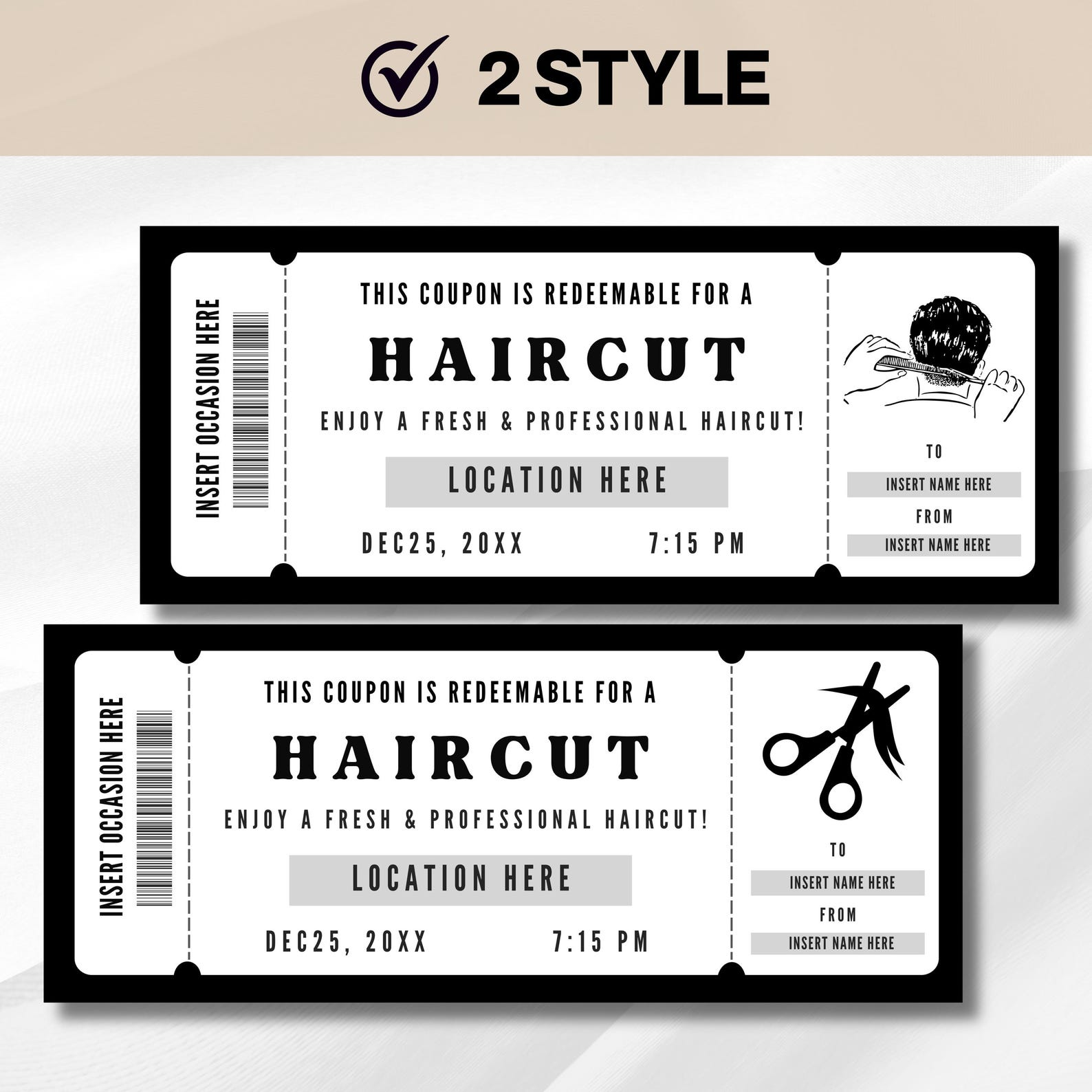 Editable Haircut Coupon, Printable Hair Cut Voucher, Custom Barber ...