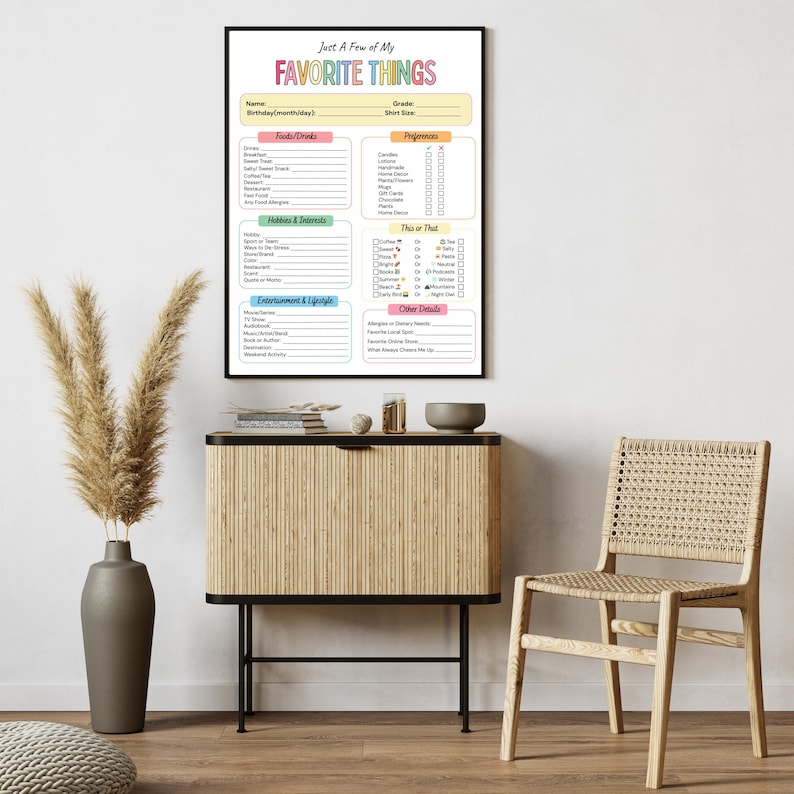 Printable Favorite Things Survey Questionnaire, Employee Favorites List ...