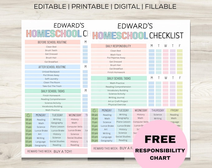 Editable Homeschool Checklist | Printable, Digital | Homeschool Planner ...