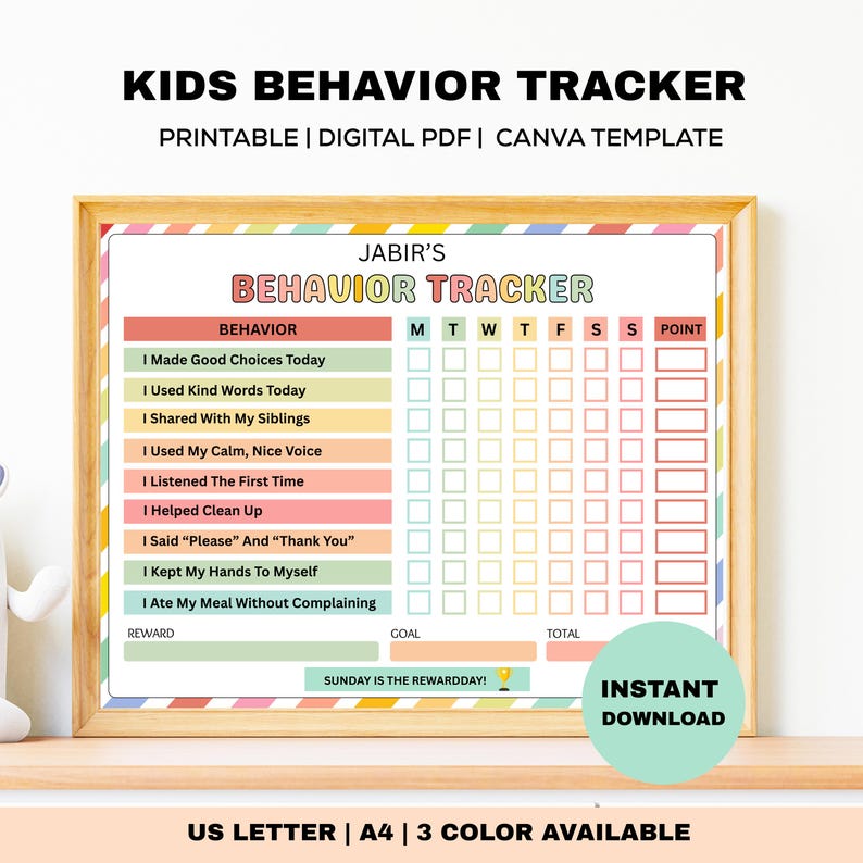 Editable Kids Behavior Chart, Printable Reward System (PDF, Canva) - Etsy