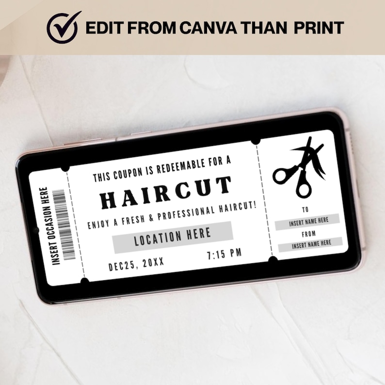 Editable Haircut Coupon, Printable Hair Cut Voucher, Custom Barber ...