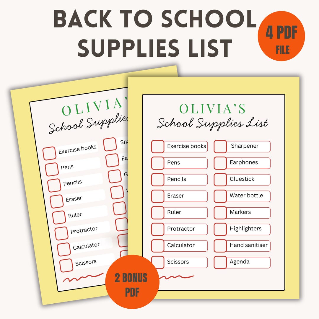School Supply List | Back to School Supply Checklist | Kids Backpack ...
