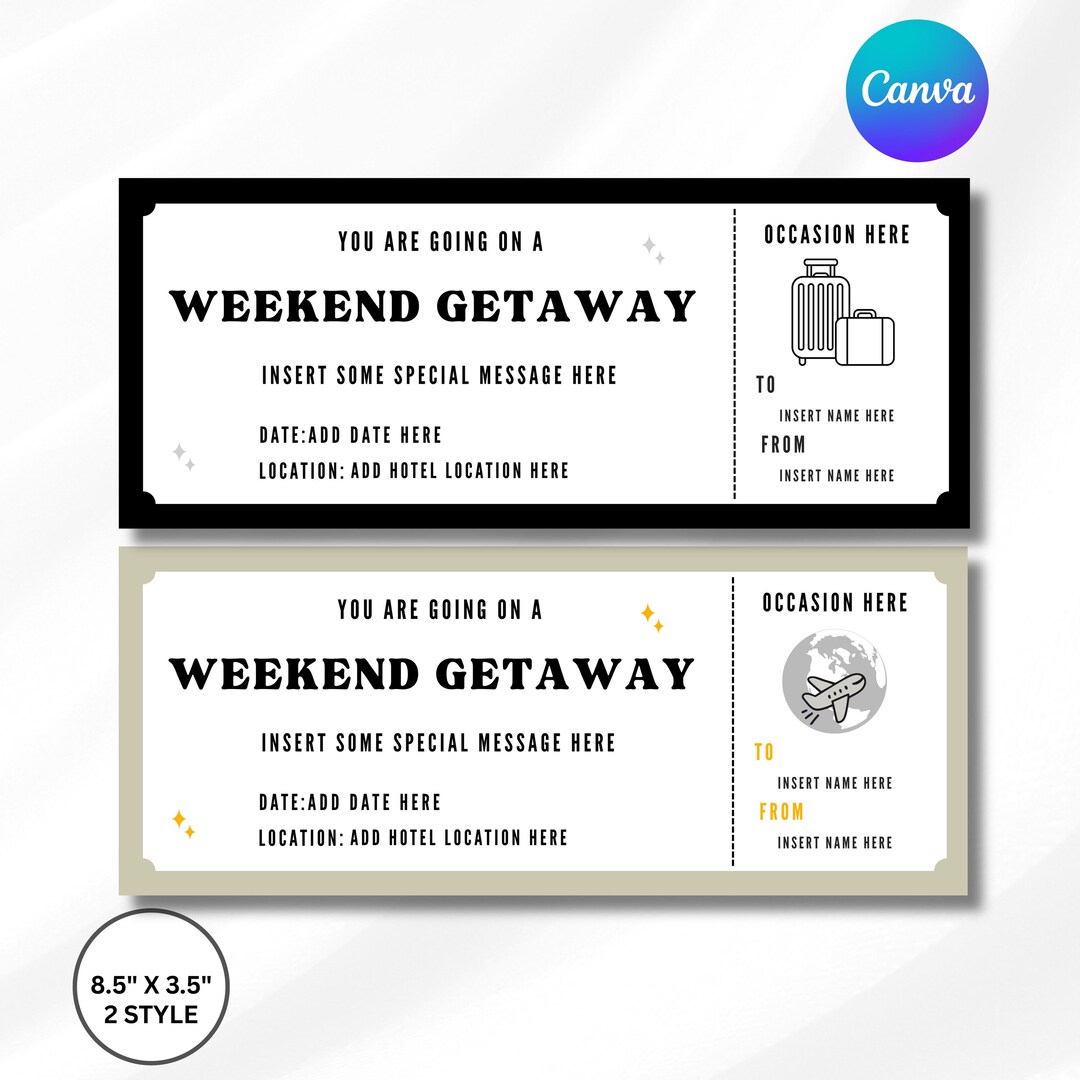 Editable Weekend Getaway Coupon, Printable Hotel Staycation Voucher ...