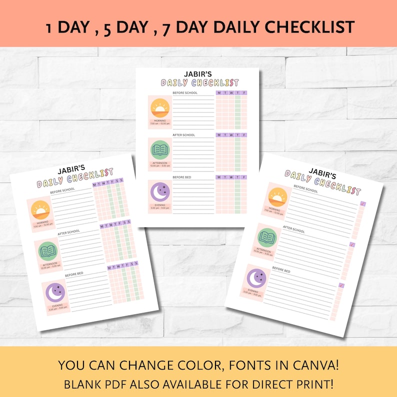 Editable Kids Chore Chart Bundle, Printable Kids Daily Checklist ...
