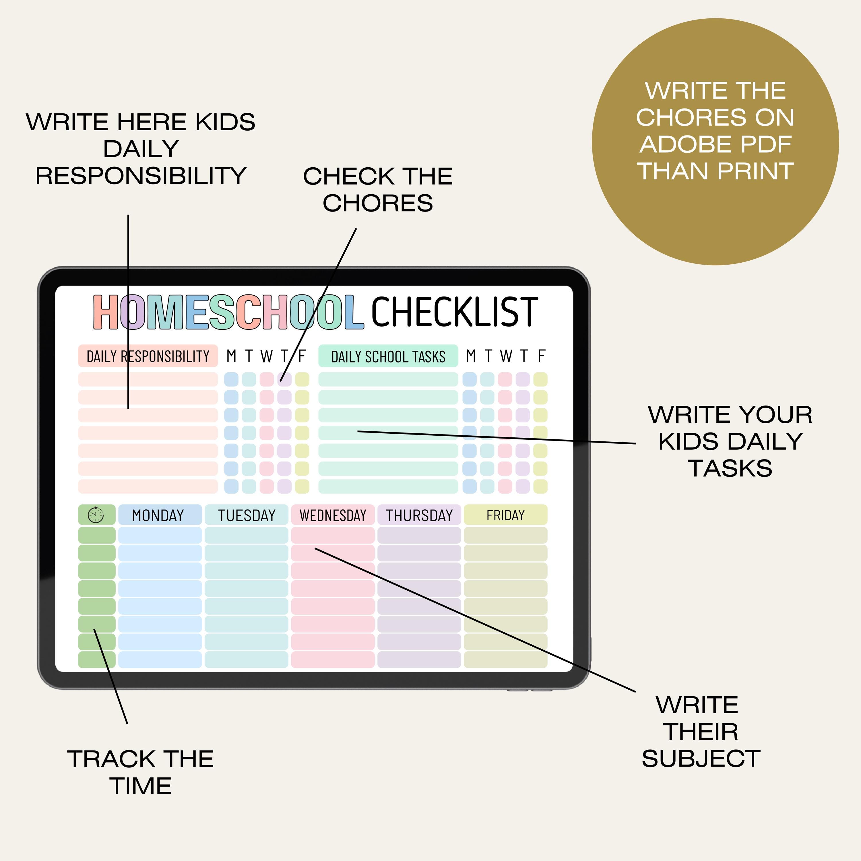 Editable Homeschool Checklist Template, Printable Homeschool Daily ...