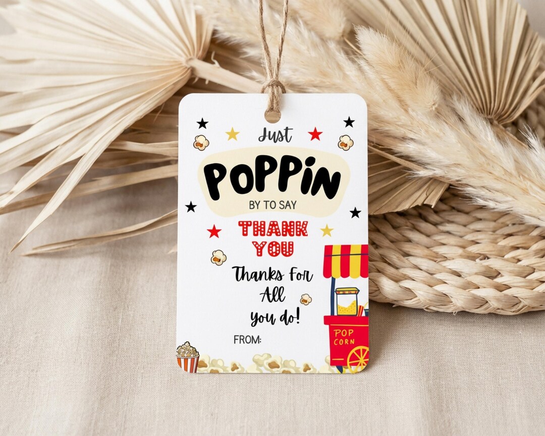 Popcorn Thank You Gift Tag | Teacher, Staff, Employee, Coworker, Nurse ...