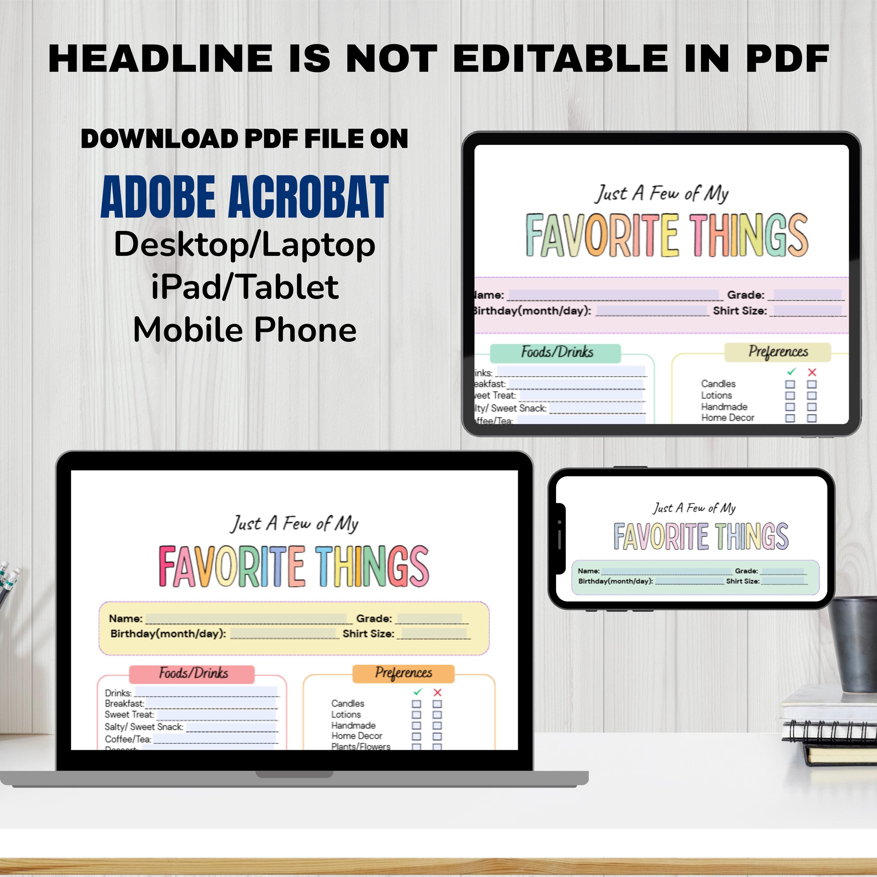 Printable Favorite Things Survey Questionnaire, Employee Favorites List ...