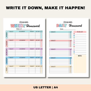 Printable Homework Planner: Student Assignment Tracker (PDF Template ...