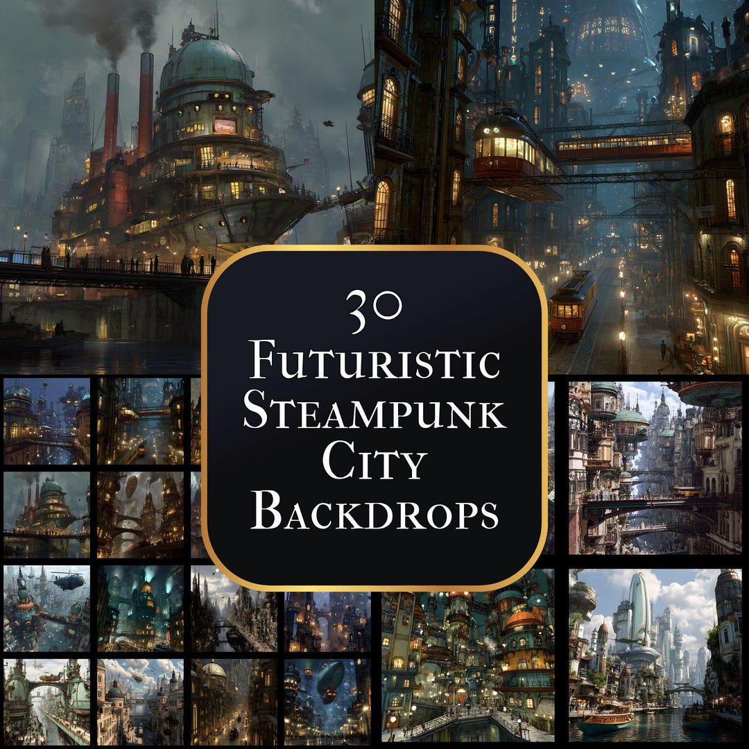 Steampunk City Backdrop, Futuristic Digital Background, for Profile ...