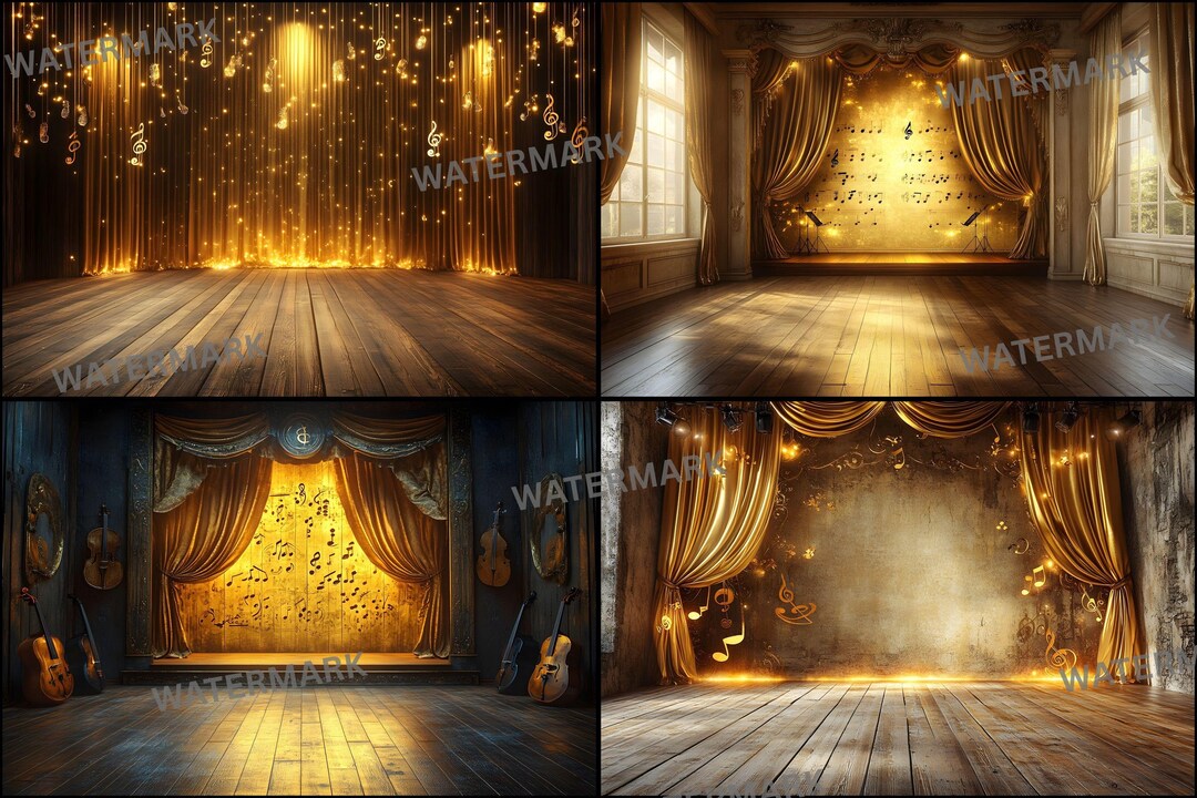 Golden Vintage Music Stage Backdrop Collections Photography Background ...
