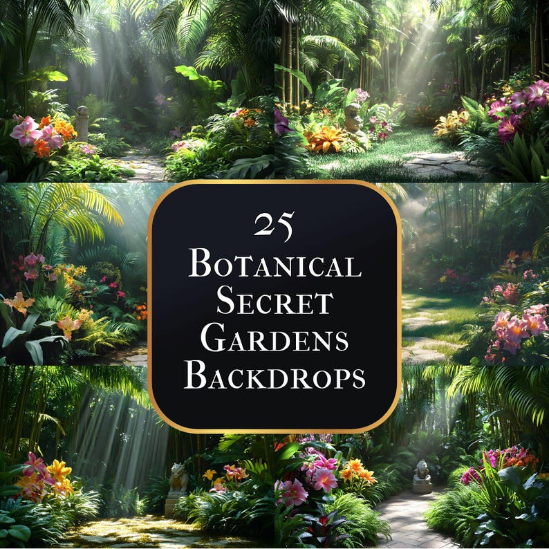 Botanical Secret Garden Digital Backdrop Set, Photography Backgrounds ...