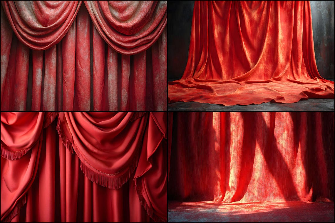 Retro Red Curtain Digital Backdrop, Vintage Photography Background, for ...