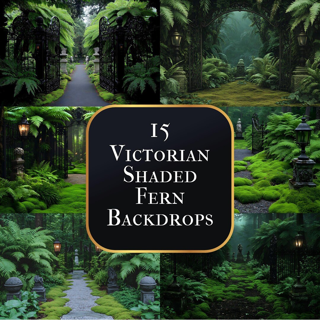 Victorian Fern Garden Digital Backdrop Set, Shaded Backgrounds for ...