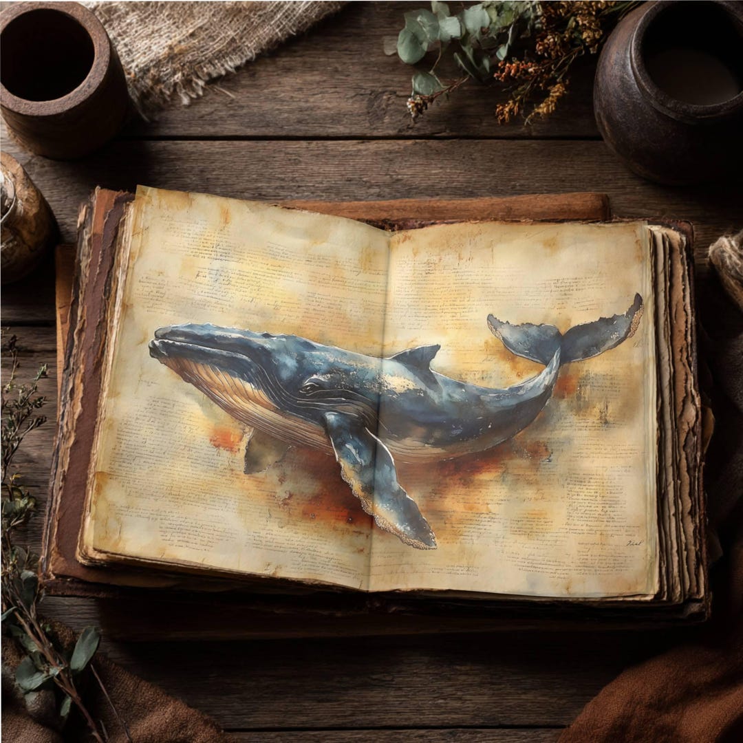 Whale Printable Paper | Ocean Mammal Vintage Junk Journal Digital Paper ...