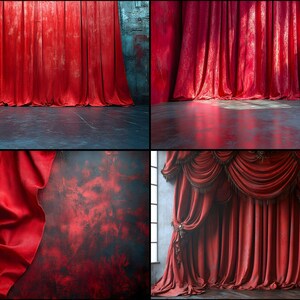 Retro Red Curtain Digital Backdrop, Vintage Photography Background, for ...