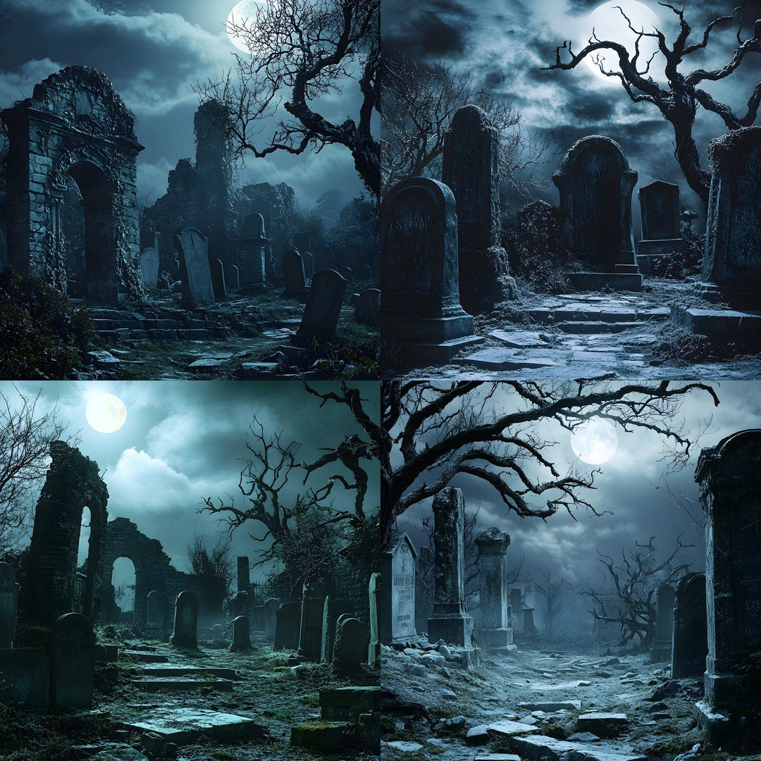 Graveyard Digital Backdrop, Crumbling Tombstone Background, Spooky ...