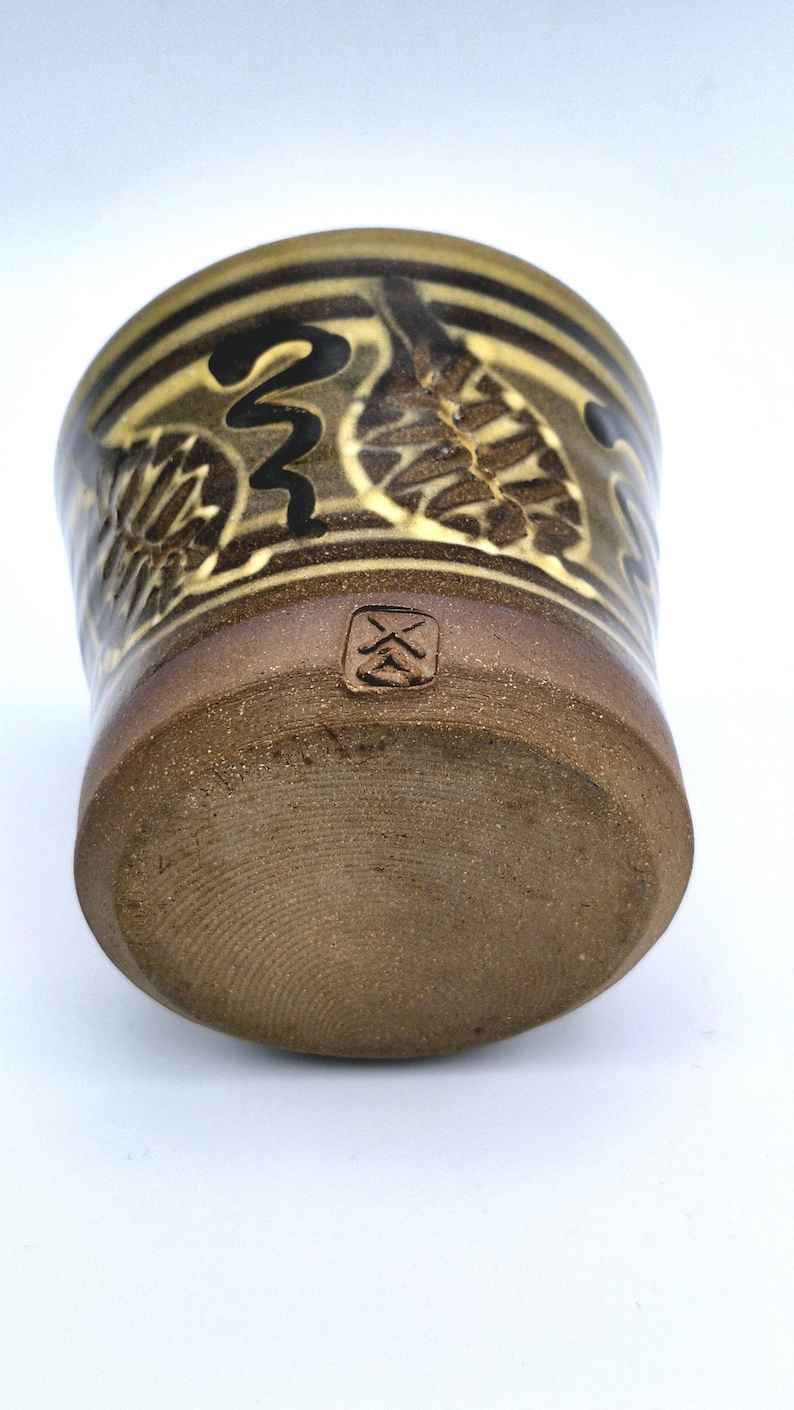 Alan Frewin Millhouse Pottery Small Green Pot | Leaf Design Earthenware ...