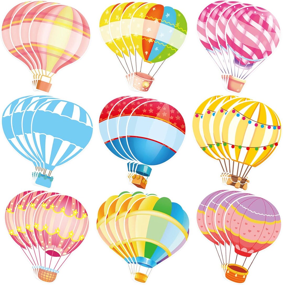 Colorful Hot Air Balloons Cutouts Birthday Bulletin Board for Classroom ...