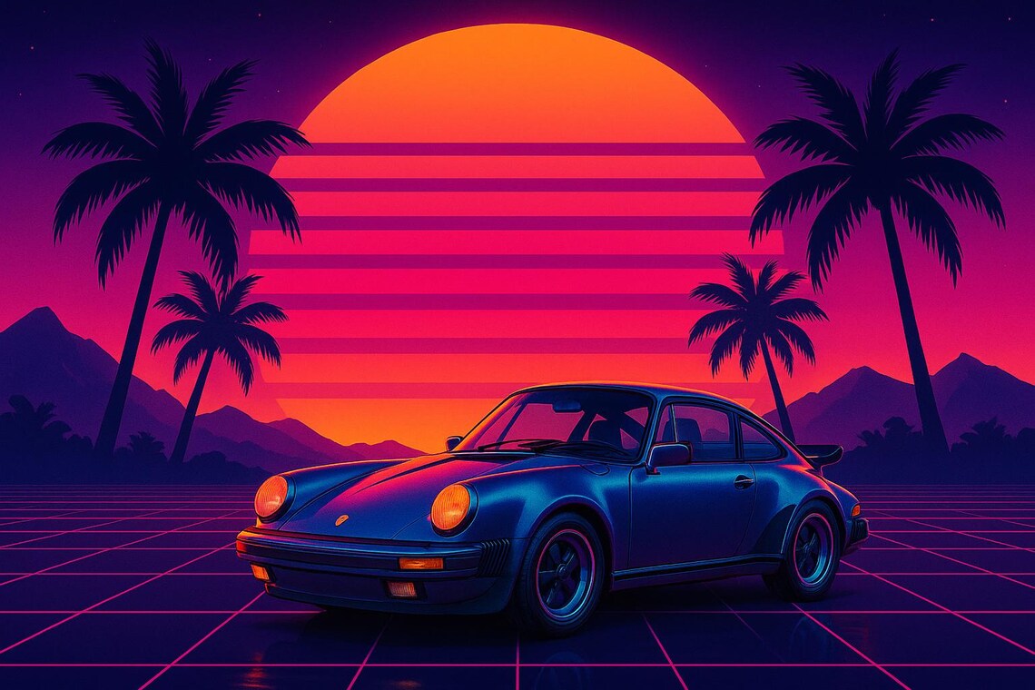 Retro Porsche 911 Turbo Wall Art – Vaporwave Synthwave A3 Poster | 80s ...