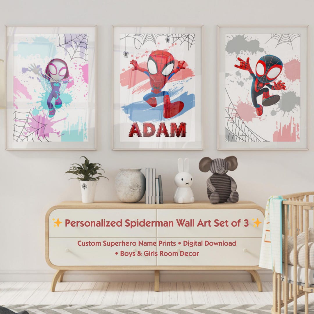 Spiderman Poster Set of 3 Custom Print, Spidey Superhero Themed Nursery ...