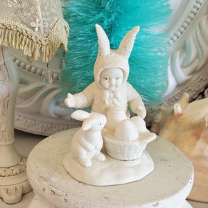 Vintage Snowbabie Figure, Bunny Eggs Basket, 1994 Marked, Snowbaby ...