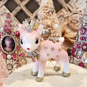 Darling Pink Christmas Deer, Pink Reindeer, Pink Shabby Ornament ...
