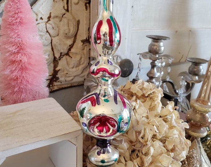 Vintage Mercury Glass Tree Topper, Silver Glass Topper, Christmas Tree ...