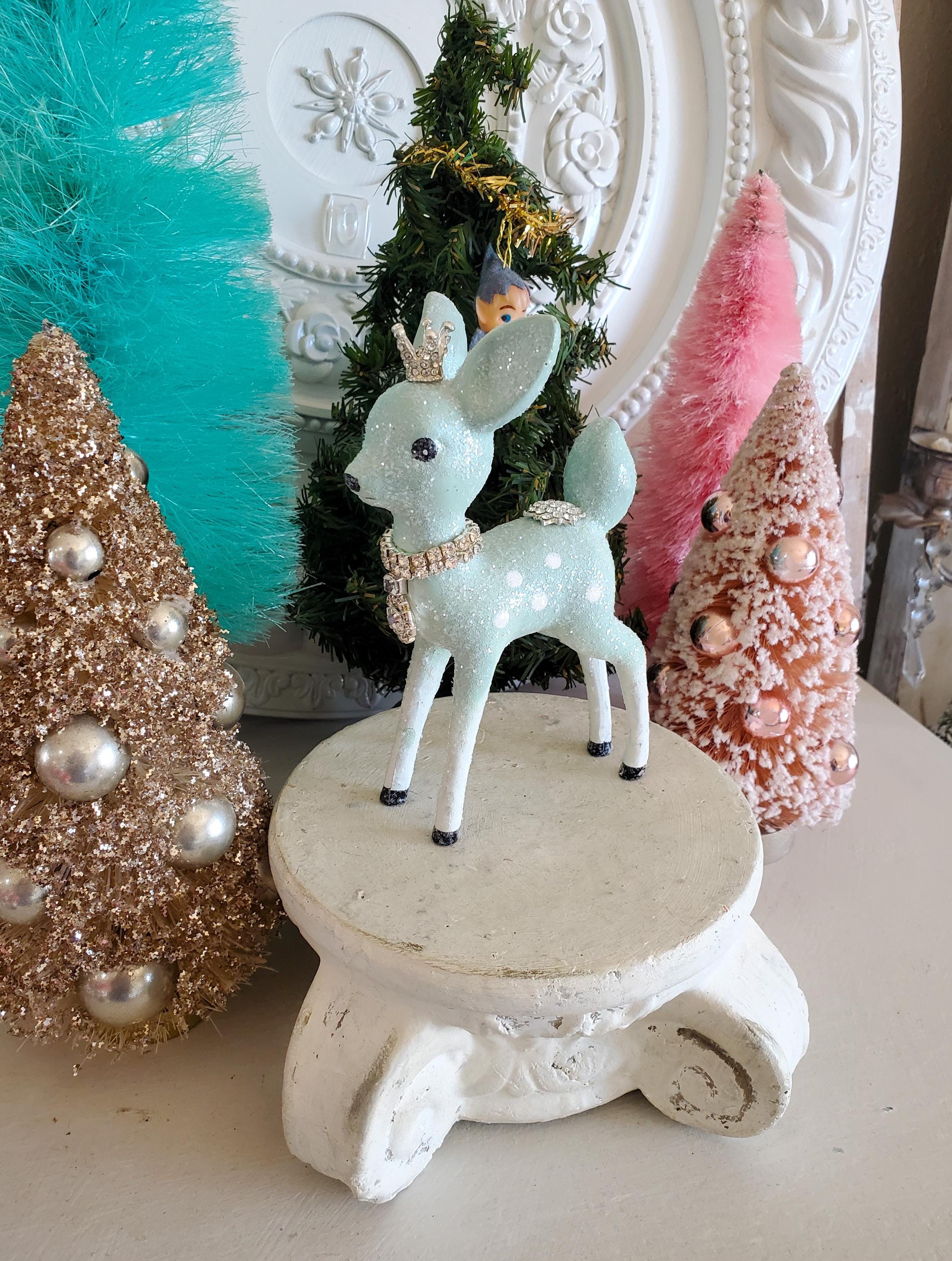 Blue Christmas Deer Figure With Rhinestone Crown and Collar, Blue ...