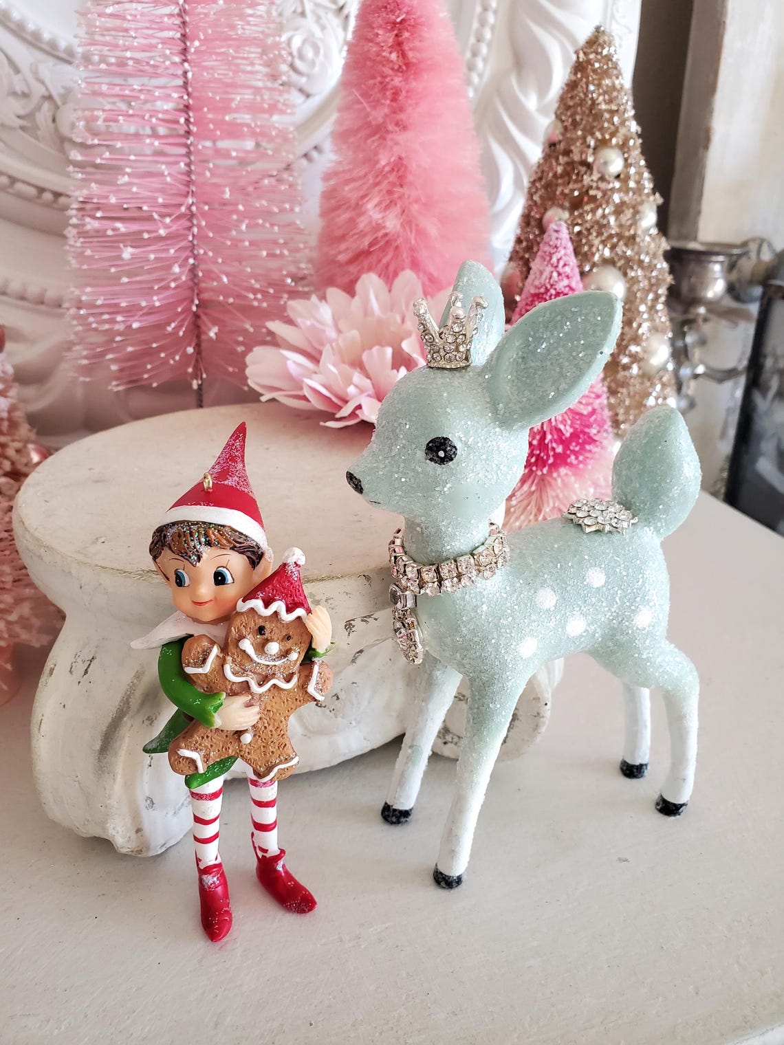 Blue Christmas Deer Figure With Rhinestone Crown and Collar, Blue ...