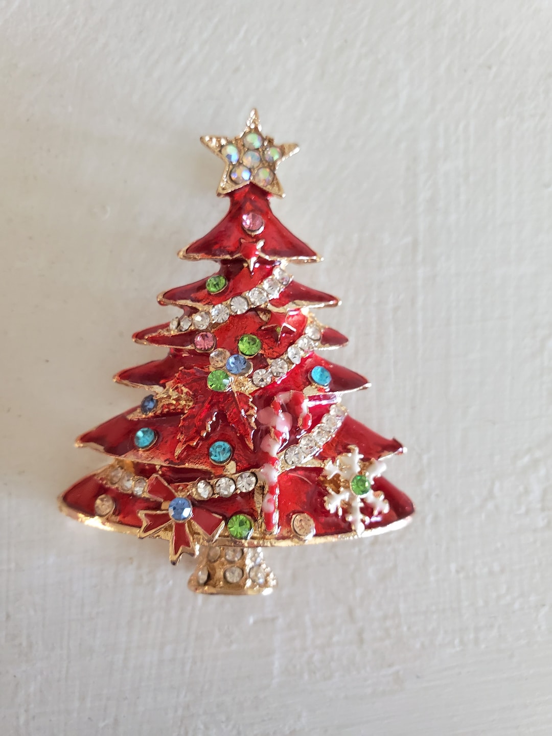 Rhinestone Pin Brooch Christmas Tree, Wreath Craft Jewelry, Red ...