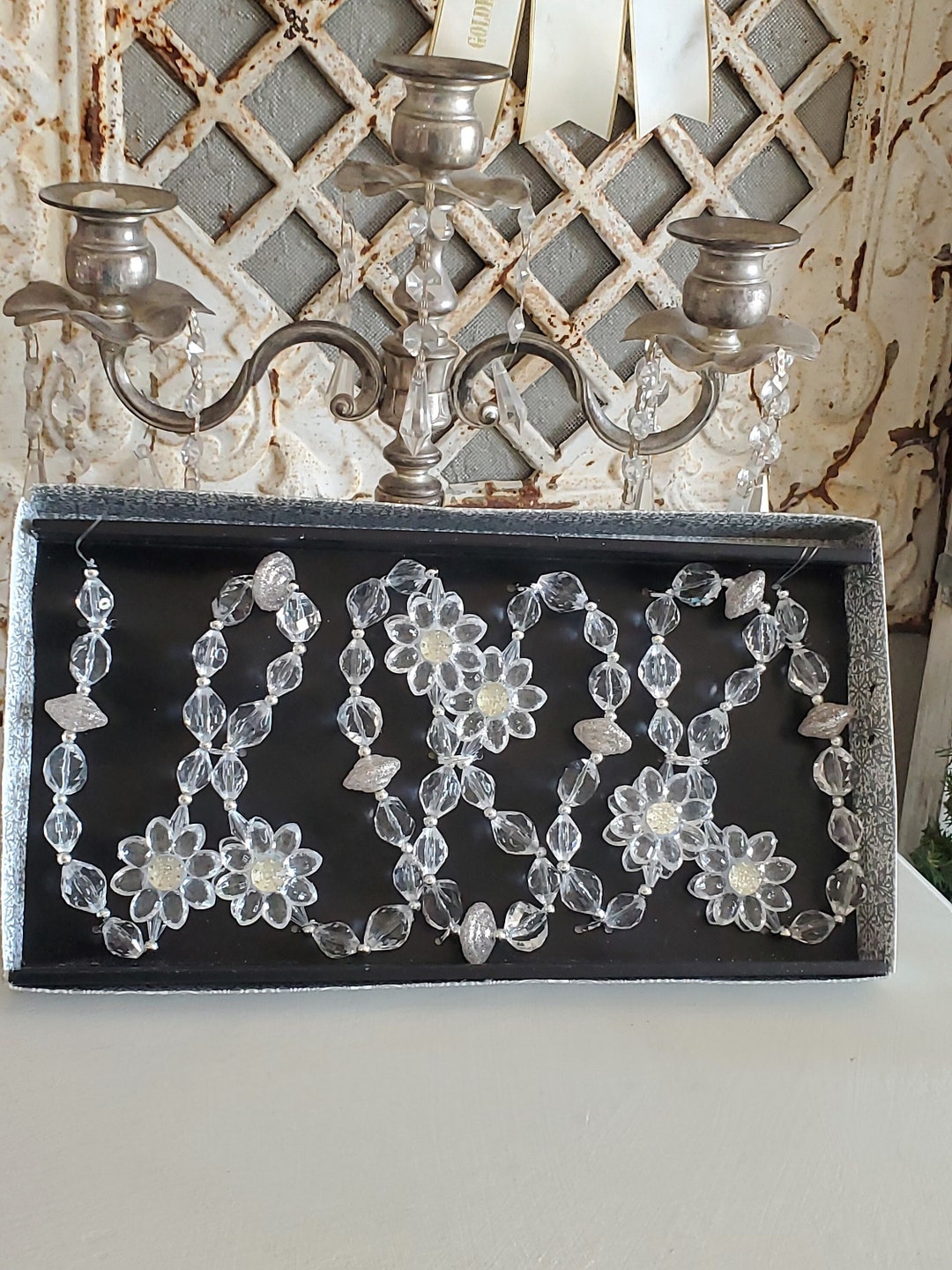 Vtg Faceted Crystal Cut Clear Garland, Like Glass Garland, Christmas ...