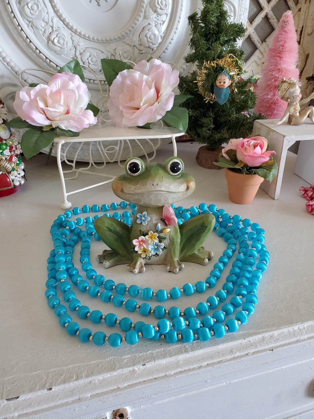 Vintage Silk Ball Christmas Garland, French Blue Christmas Garland ...