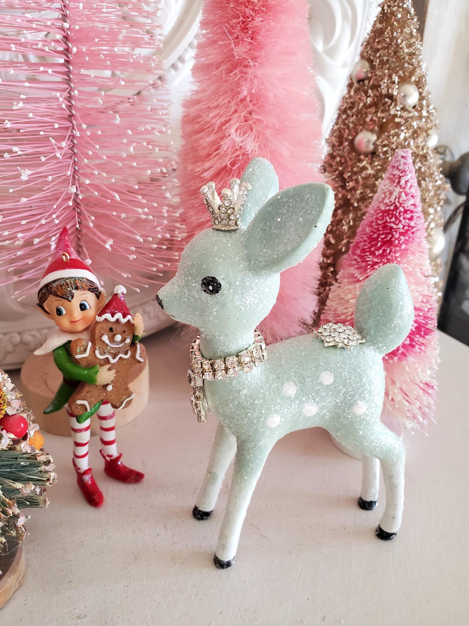Blue Christmas Deer Figure With Rhinestone Crown and Collar, Blue ...
