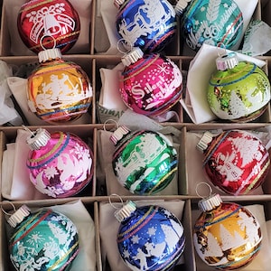 Shiny Brite Glass Ornament Set, Flocked Stencil Ornaments, Radko ...