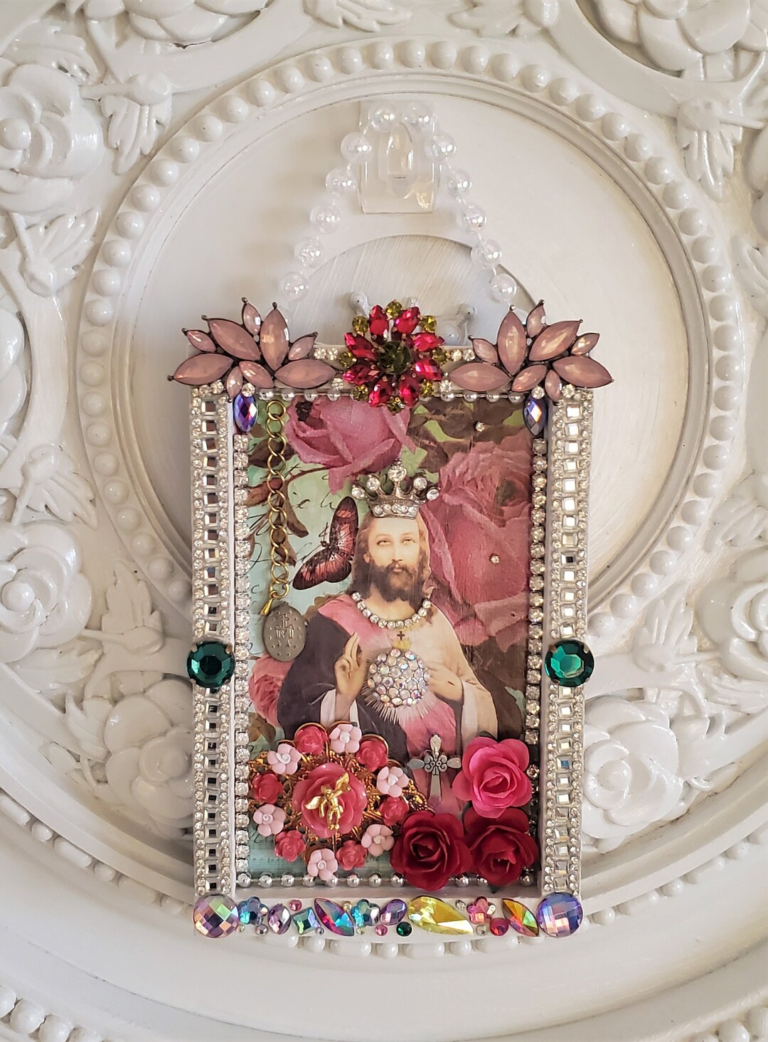 Vintage Rhinestone Jesus Ornament Jesus Plaque Altered Art - Etsy