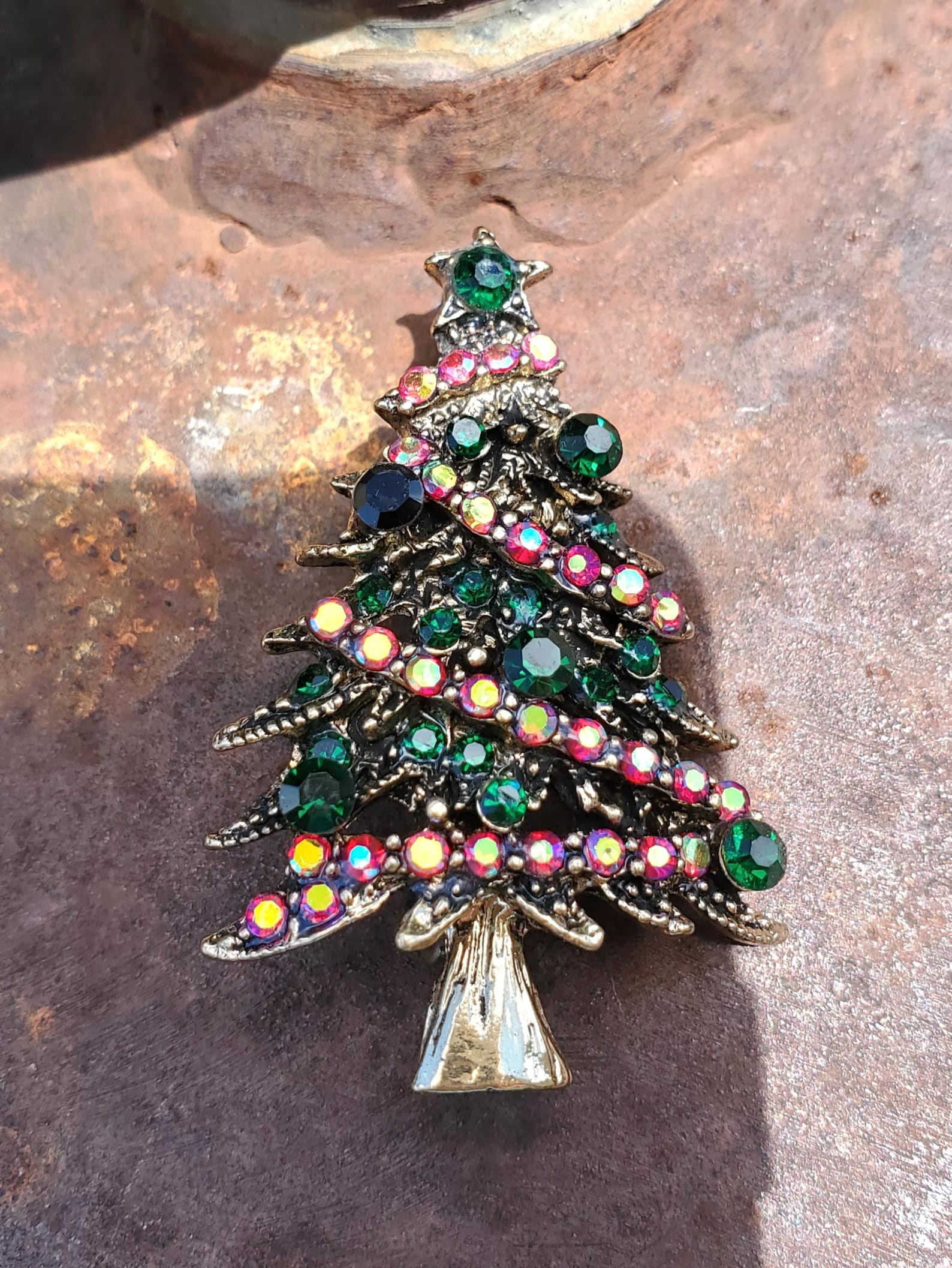 Christmas Tree Bejeweled Brooch, Rhinestone Tree Brooch, Festive Wear ...
