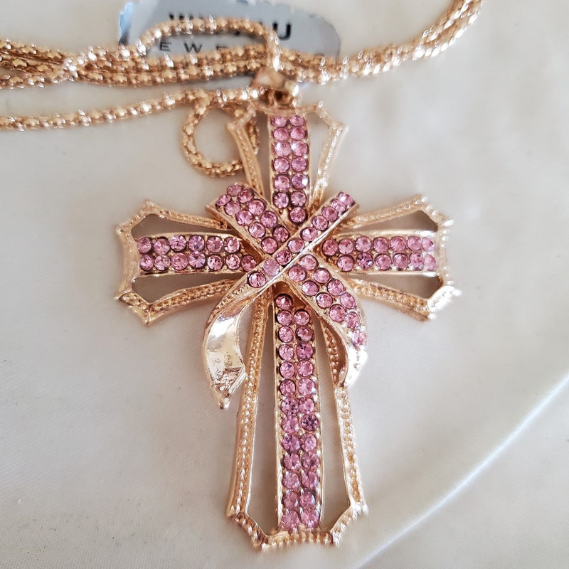 Pink Cross Necklace - Etsy