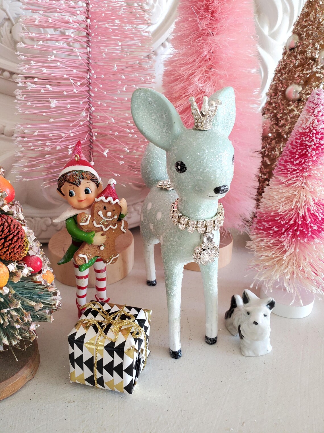 Blue Christmas Deer Figure With Rhinestone Crown and Collar, Blue ...