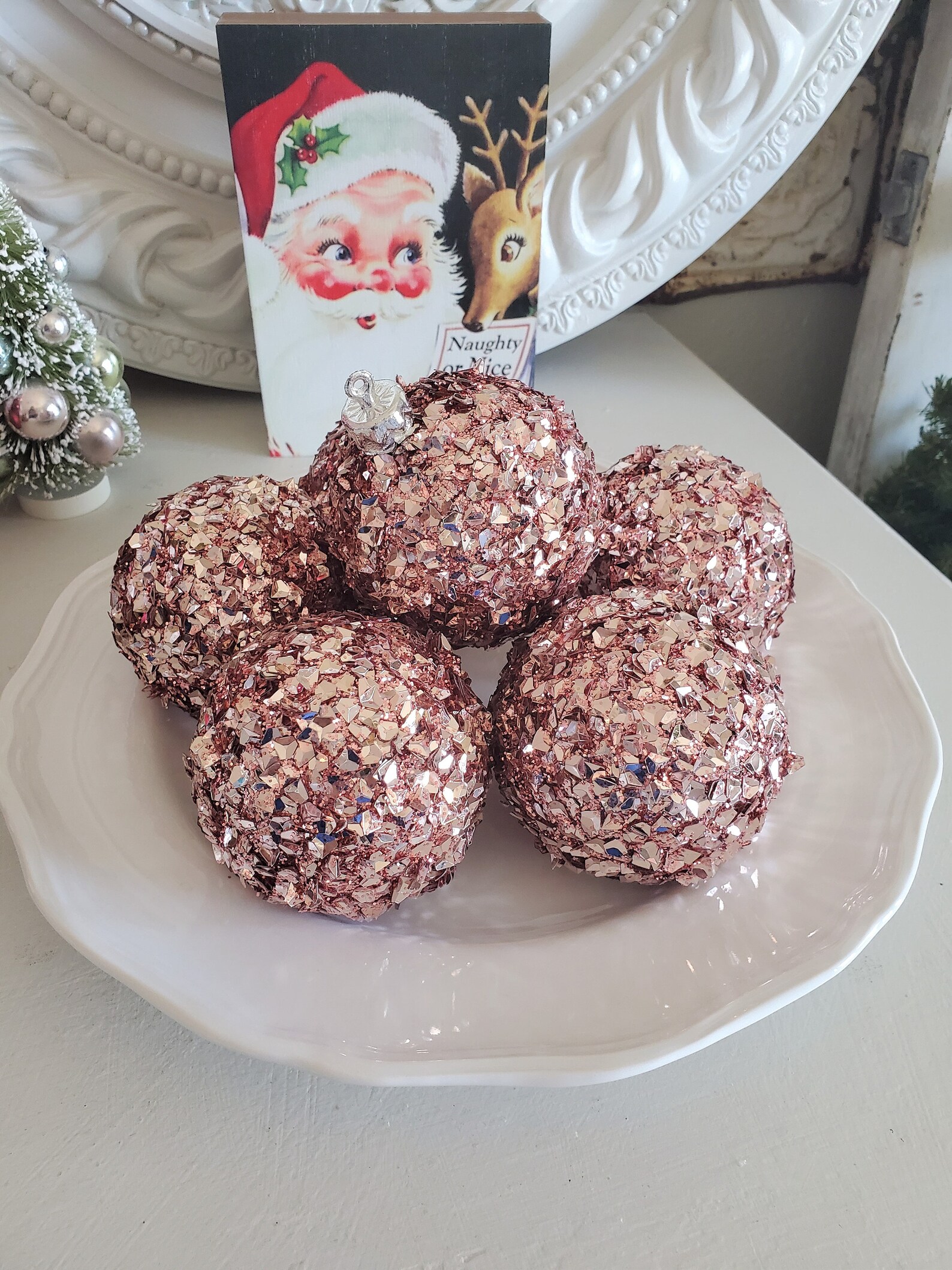 Set of Romantic PINK Rose Gold Christmas Ornaments Christmas - Etsy