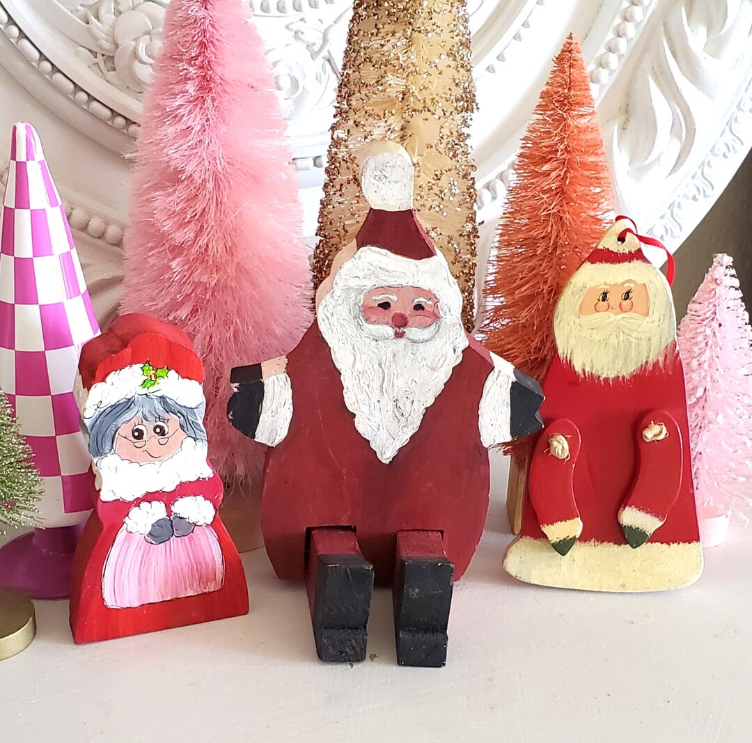 3 Hand Painted Santa and Ms Clause, Vintage Christmas Figures, Arts and ...