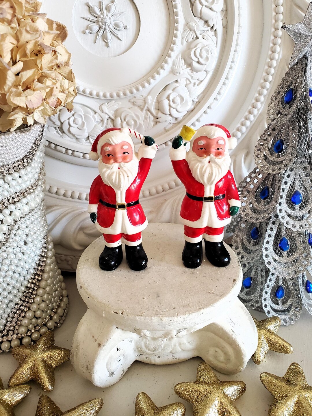 Vintage Santa Figures, Vintage Christmas Santa Pair, Vintage Salt ...