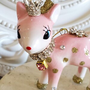 Darling Pink Christmas Deer, Pink Reindeer, Pink Shabby Ornament ...