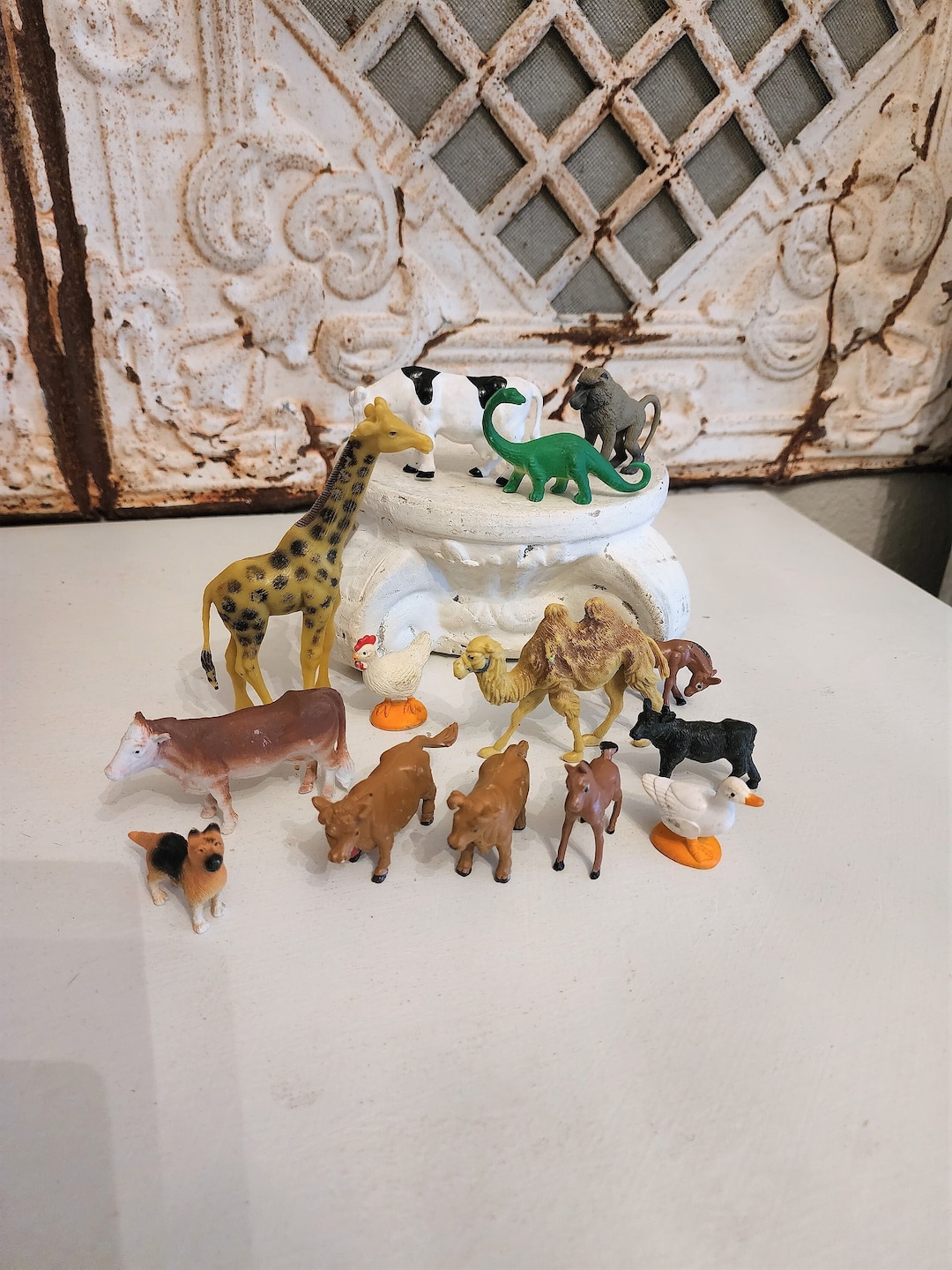 Lot of Old Vintage Animals, Toy Animals, Plastic Animals, Giraffe, Cow ...