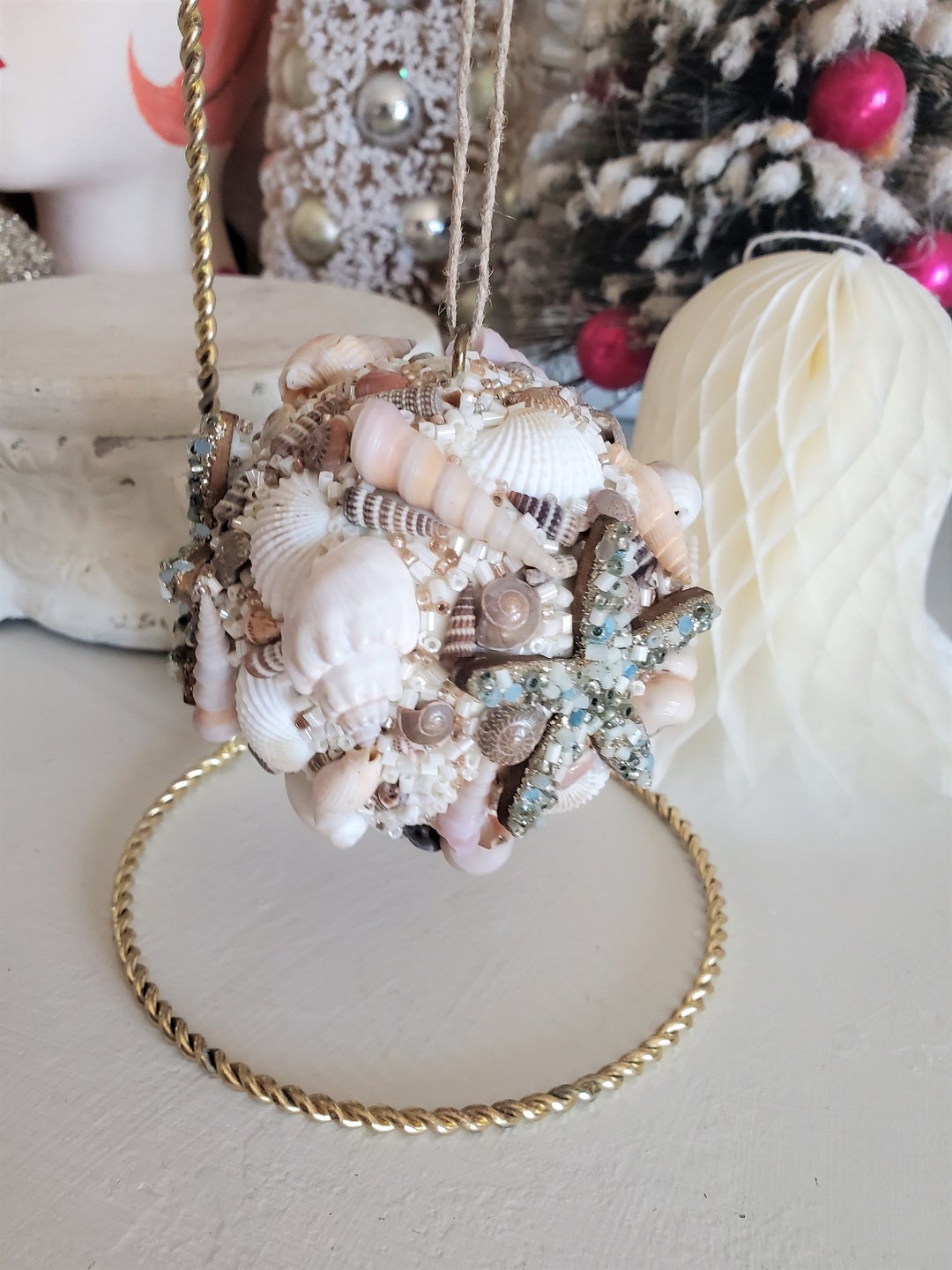 Seashell Ball Ornament, Christmas Ornament, Vintage Seashells, FULL of ...