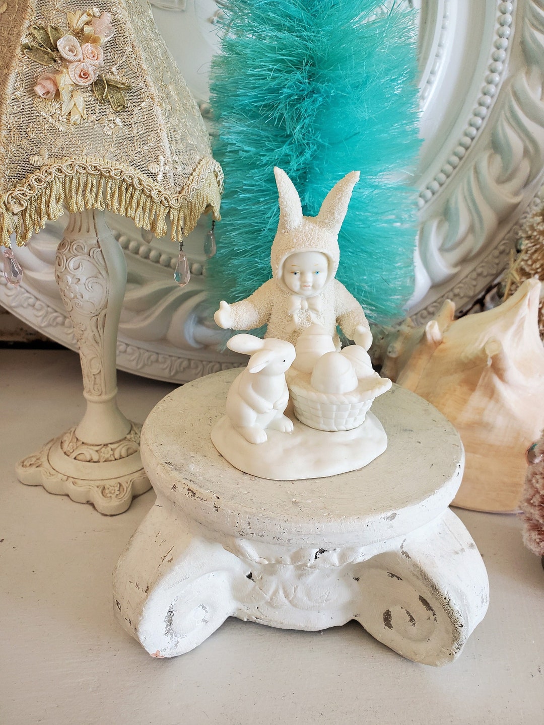 Vintage Snowbabie Figure, Bunny Eggs Basket, 1994 Marked, Snowbaby ...