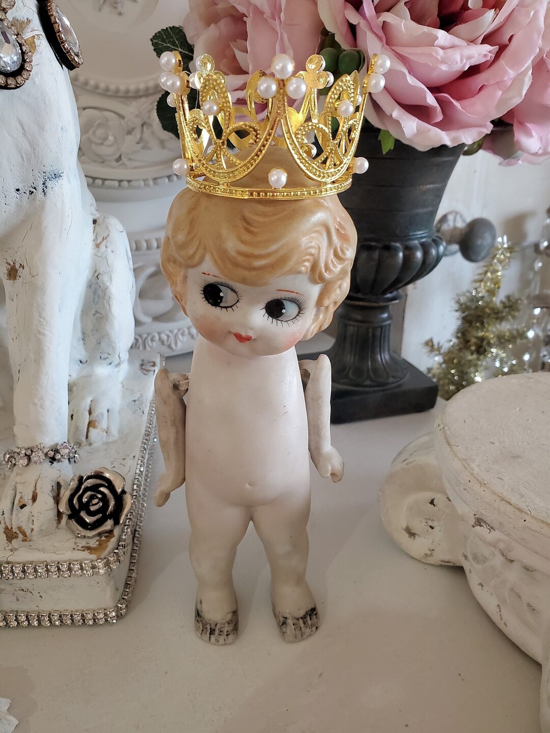 Gold Metal Princess Crown, Doll Crown, Pearl Crown, Santos Angel - Etsy
