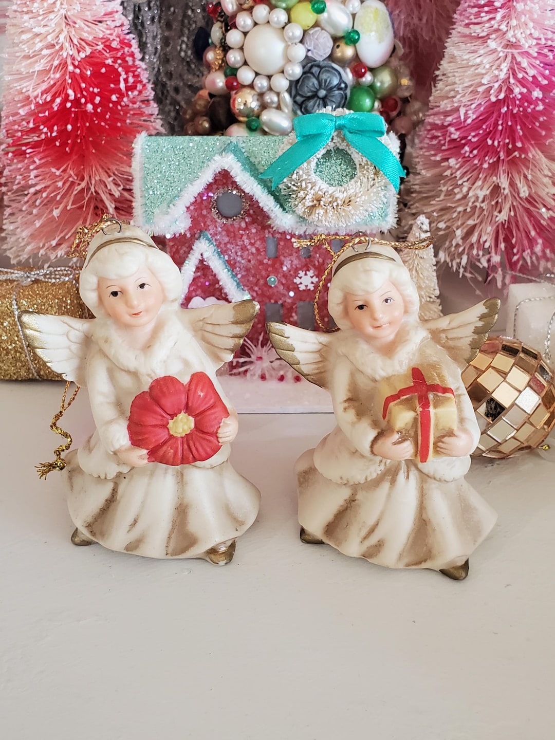 Set of 2 Vintage Christmas Angel Figures, Angel Figurine, Porcelain ...