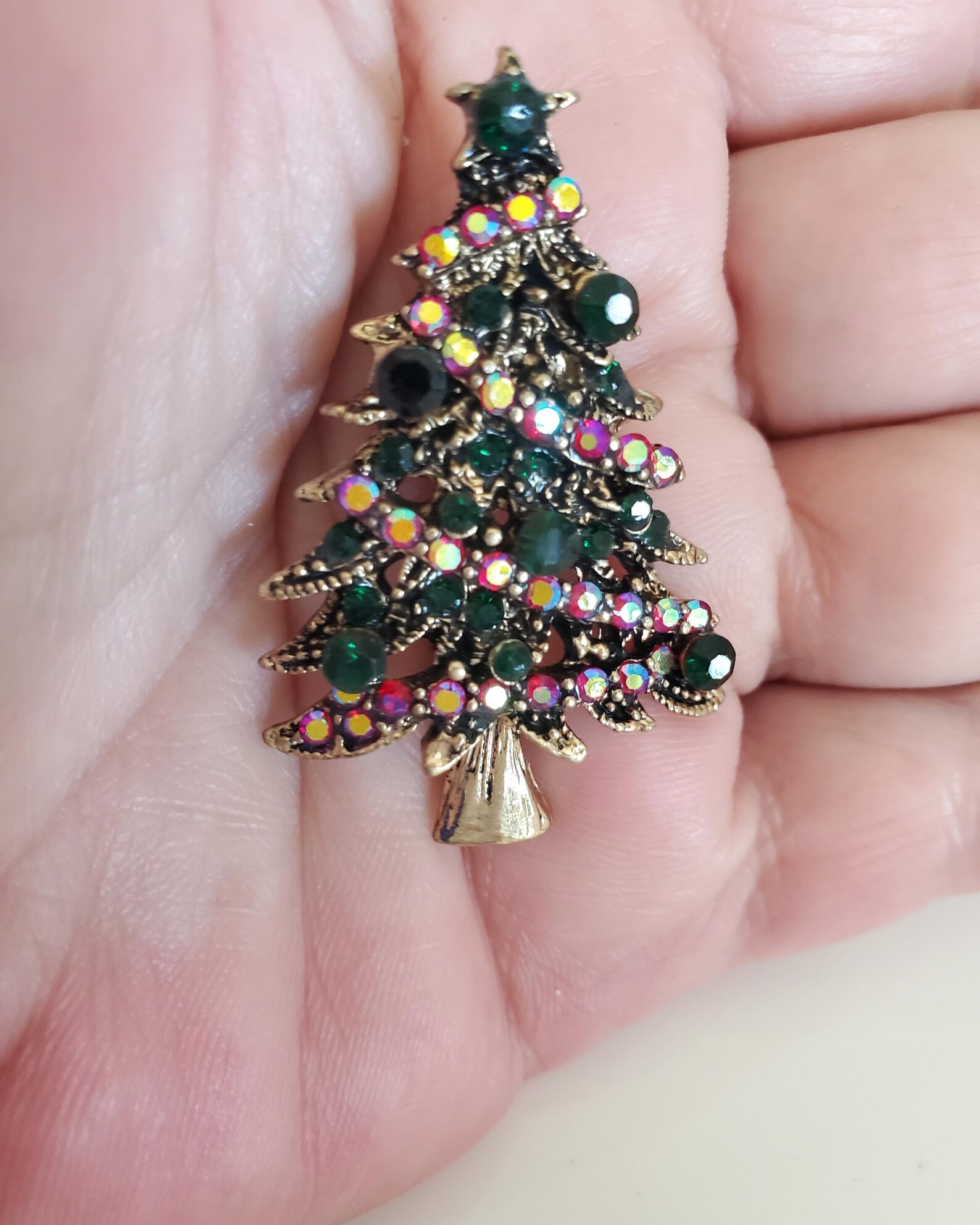 Christmas Tree Bejeweled Brooch, Rhinestone Tree Brooch, Festive Wear ...
