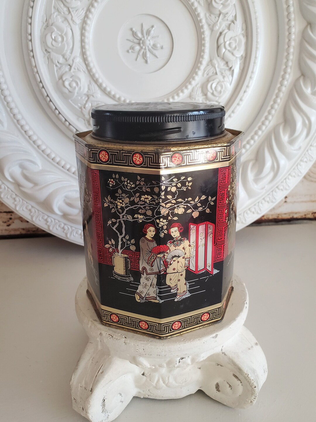 Vintage Chinese Tea Tin, Tin Canister, Tin With Lid, Advertising Tin - Etsy